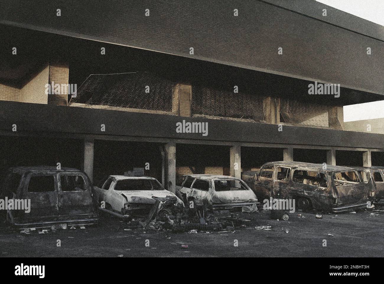 View of burned out building and burned cars in Islamabad, Pakistan, Nov ...