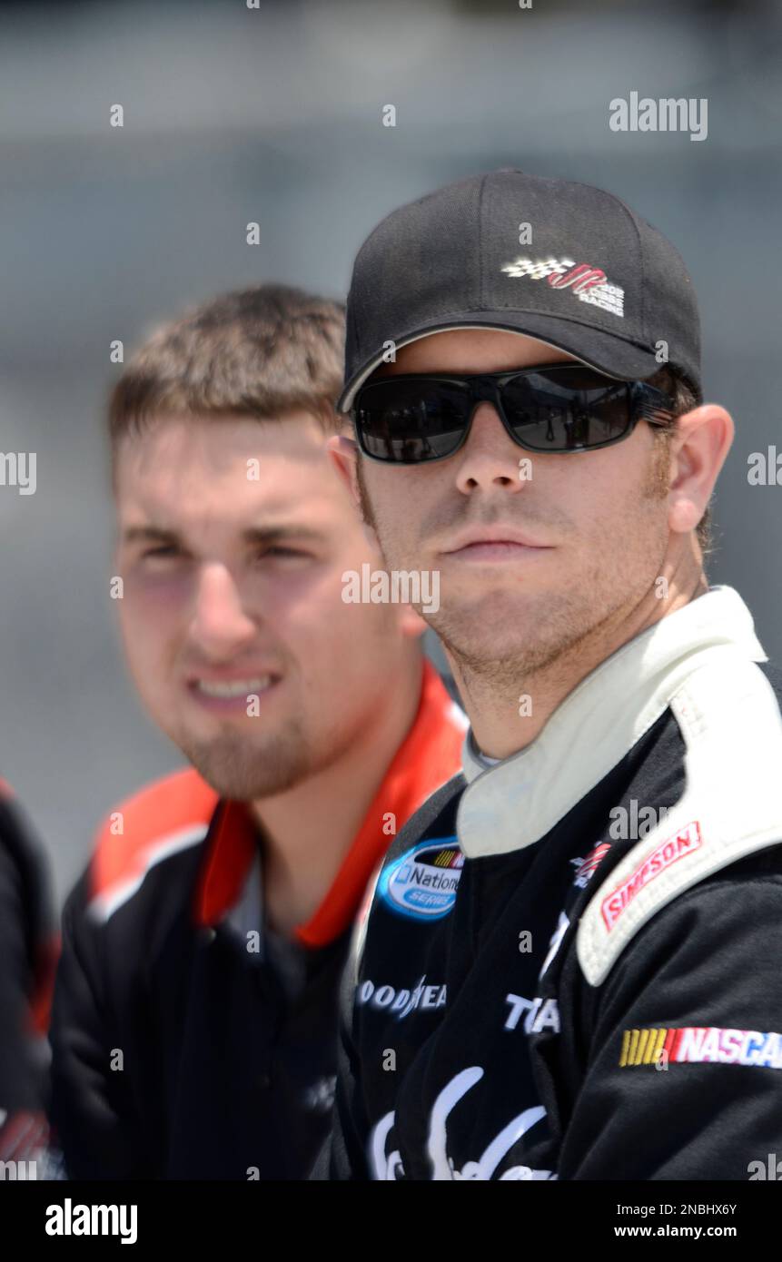 Brian Scott, right, waits for his turn during qualifying for the NASCAR ...