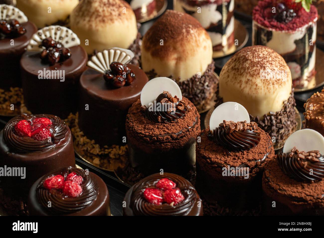 Types of cakes. Delicious cakes in bulk at the patisserie counter ...