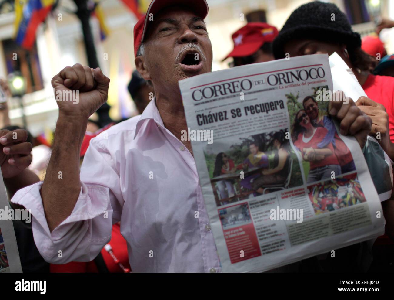 A man chants slogans as he celebrates the return of Venezuela's ...
