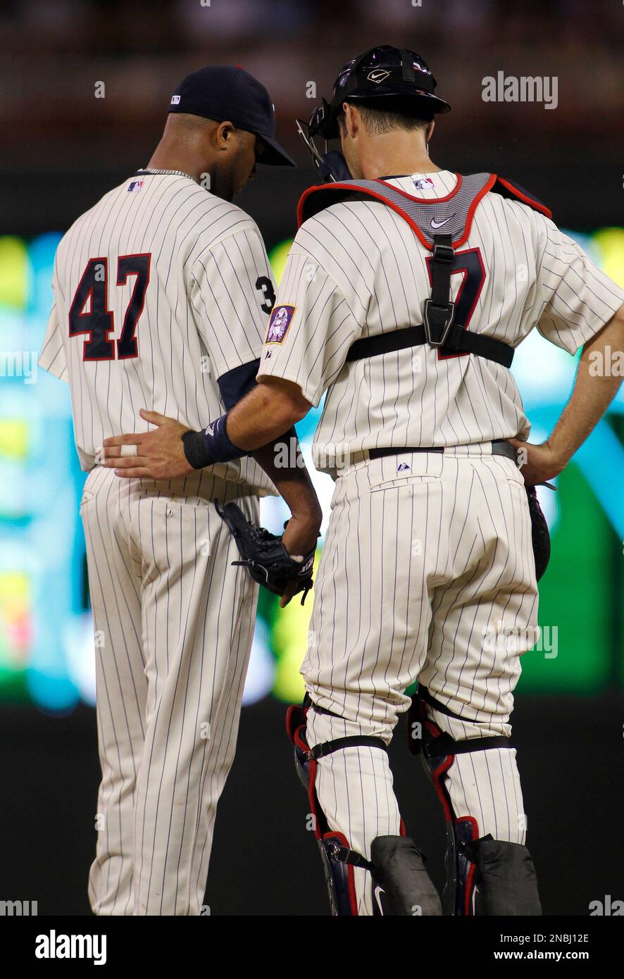 Minnesota Twins starting pitcher Francisco Liriano talks for Twins ...