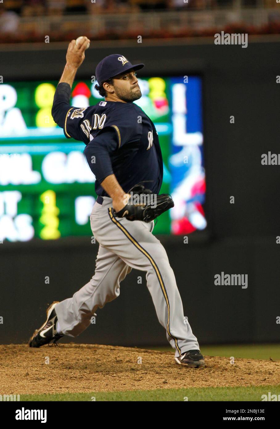Milwaukee Brewers pitcher Zach Braddock against the Minnesota Twins in ...