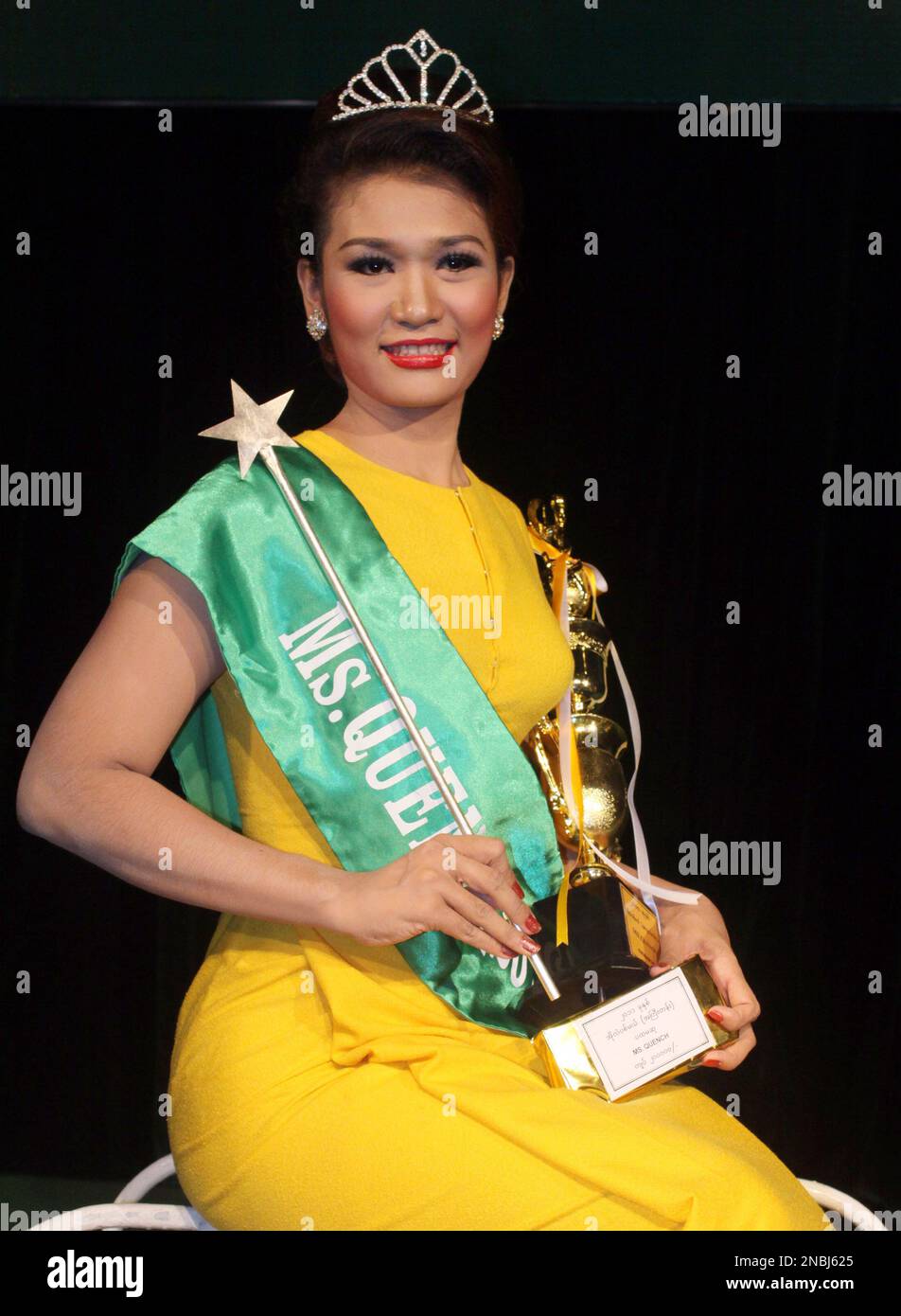 Ngu War Khine, the winner of the Miss Myanmar contest, poses for photos ...