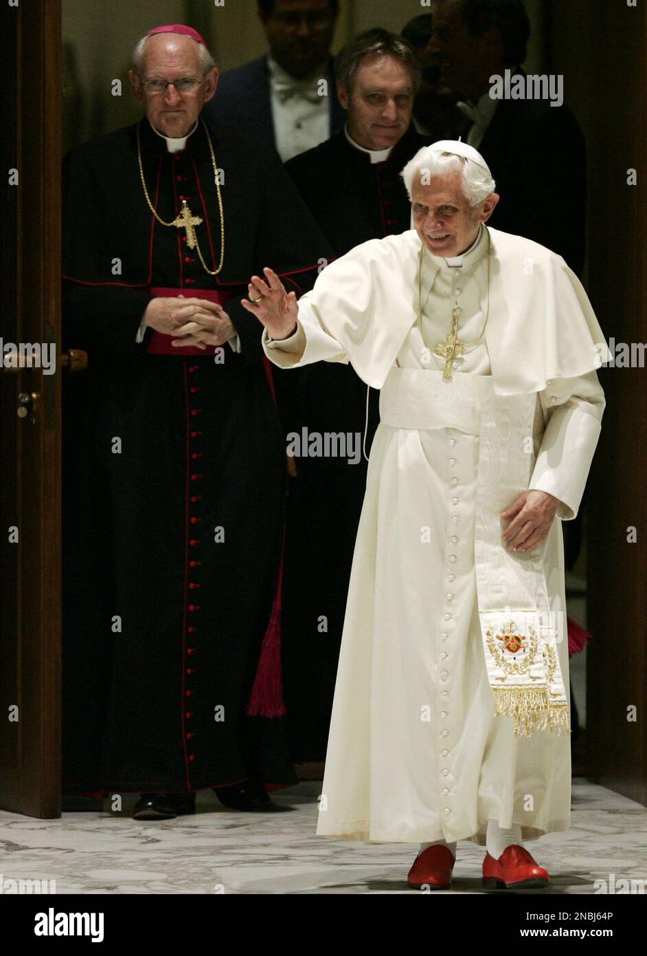 Pope Benedict XVI gestures as he arrives for an audience in the Paul VI ...