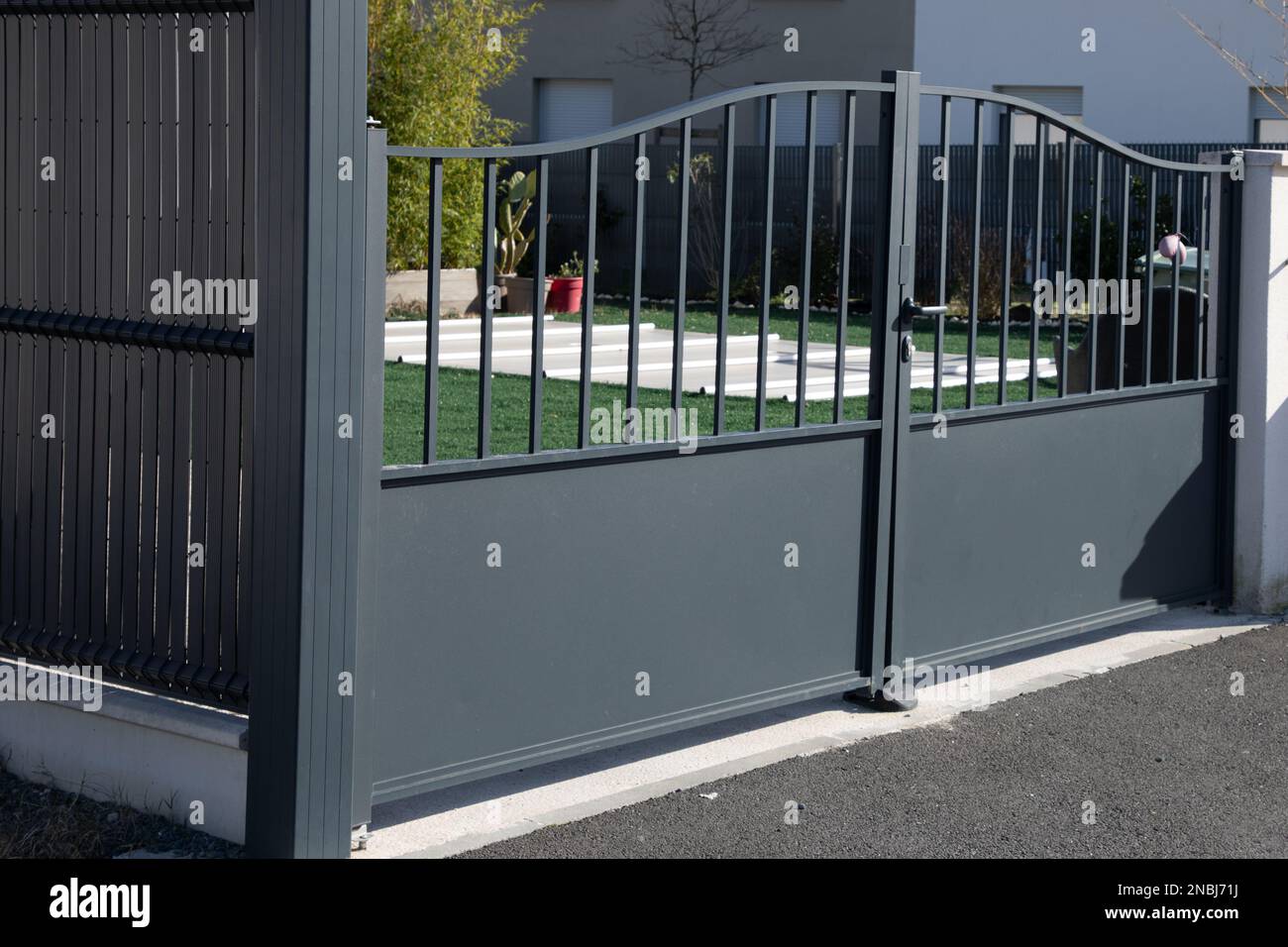 gate grey high retro metal house portal of vintage new traditional ...