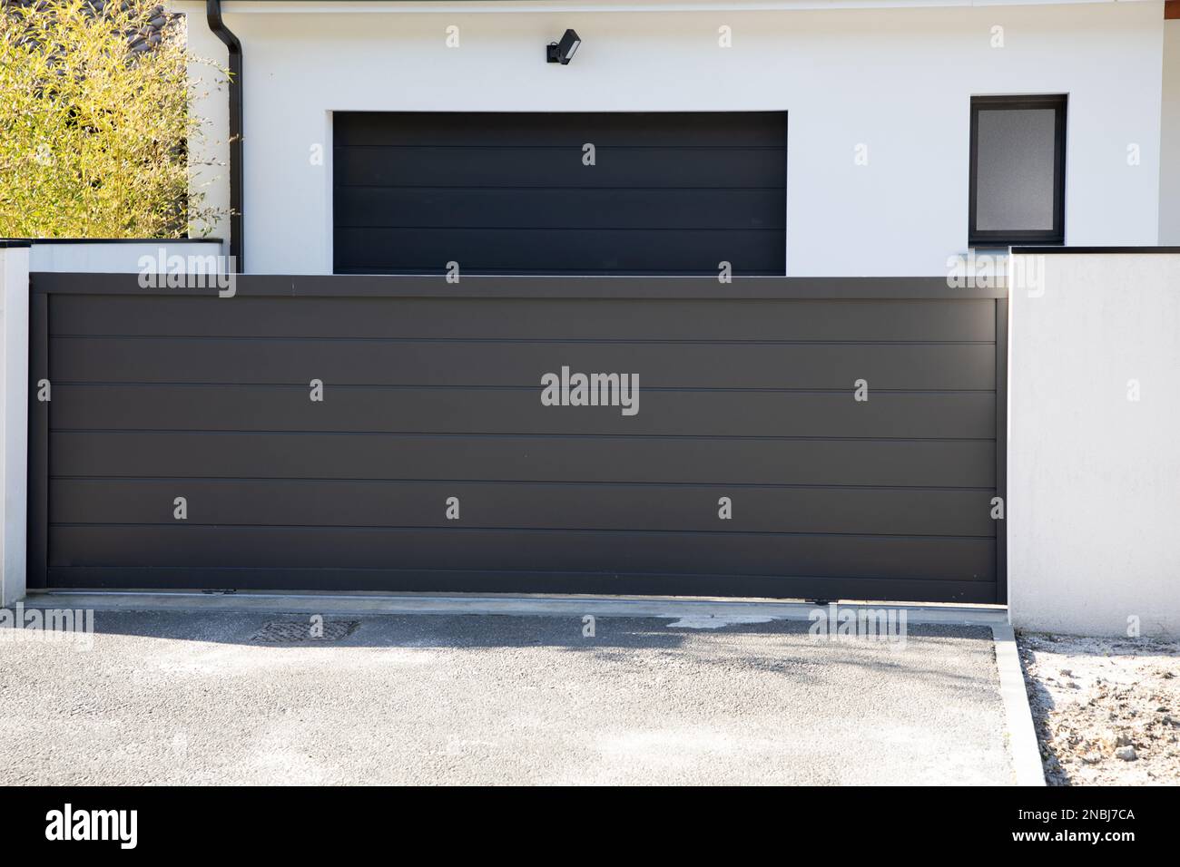 modern grey sliding gate gray outdoor door aluminum portal of home ...