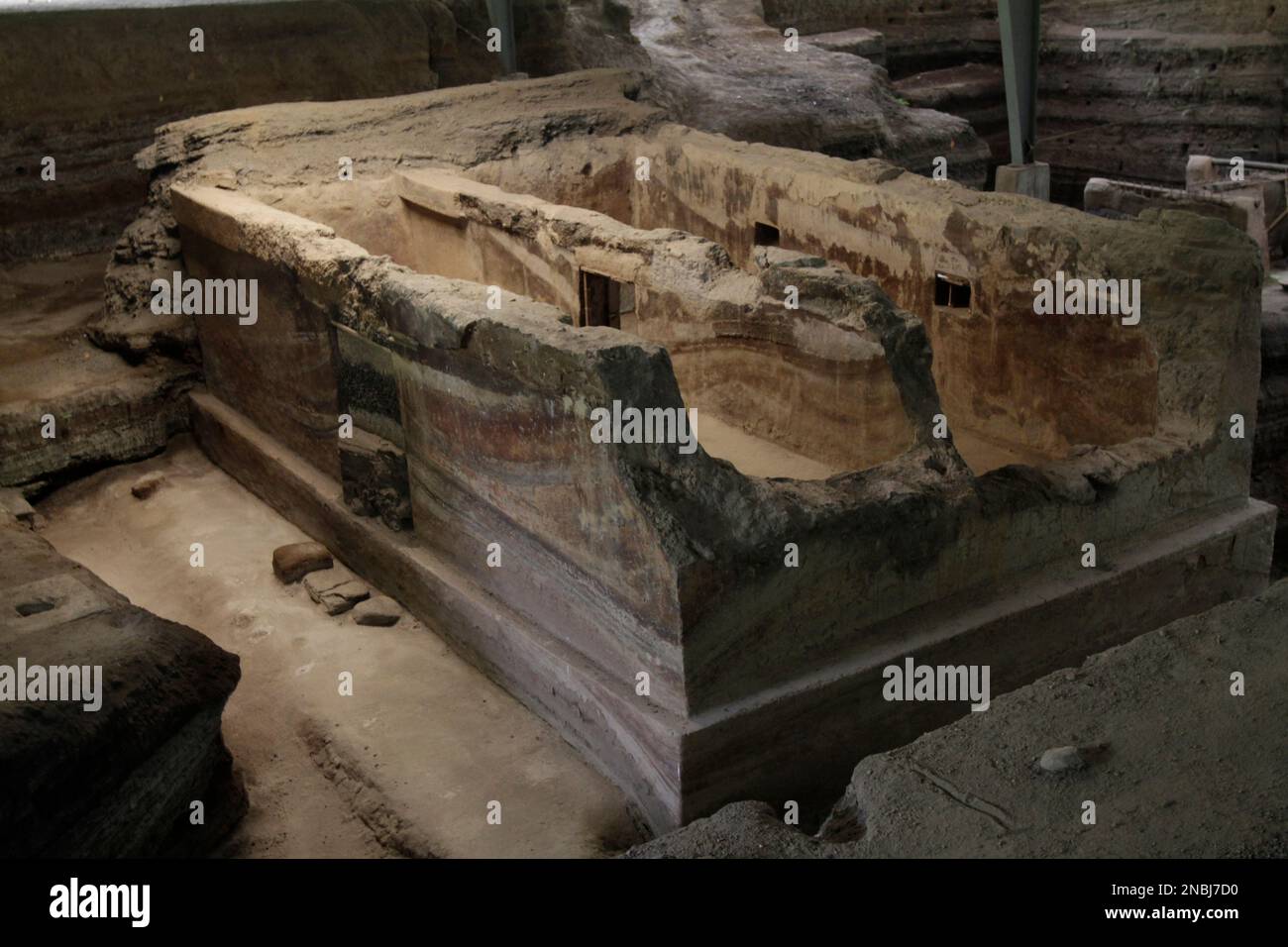 The view of a home at the Mayan archaeological site of Joya de Ceren ...
