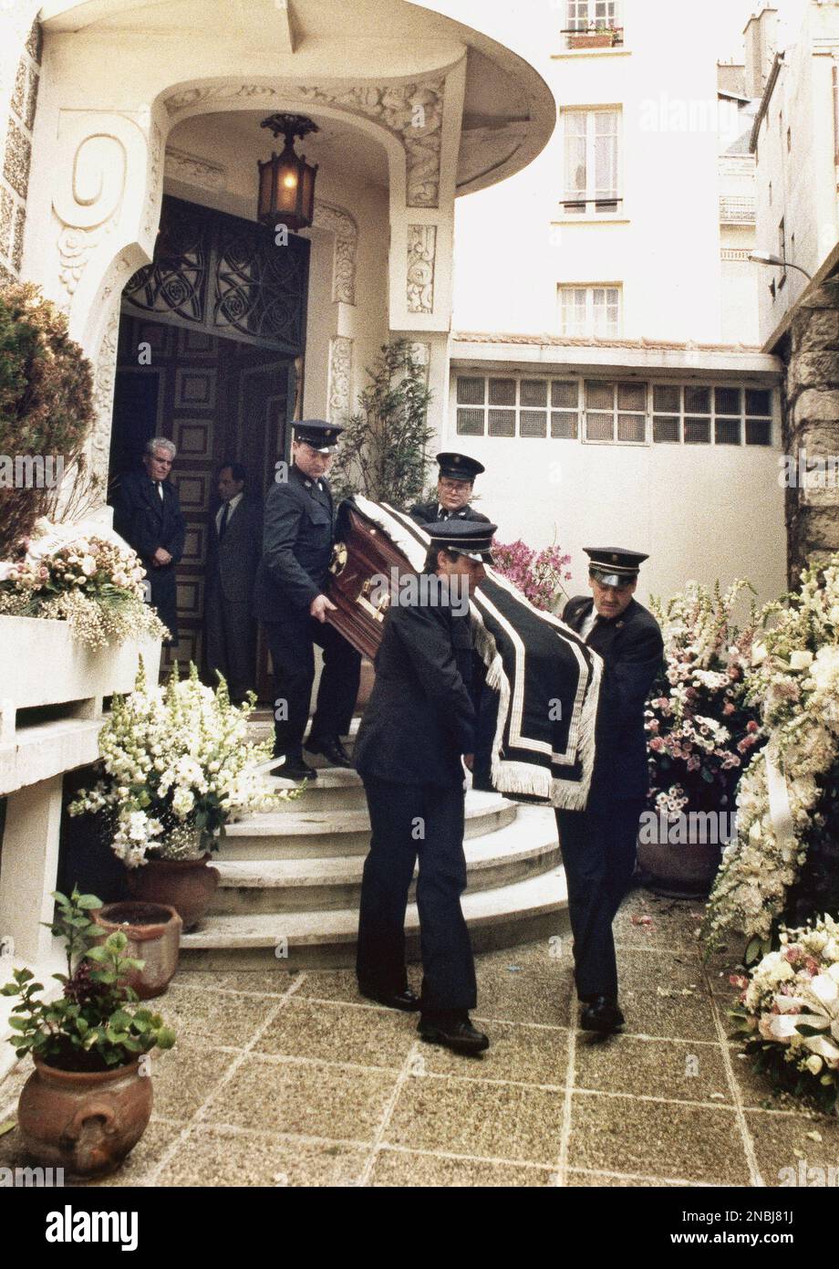 The coffin with the remains of French singer Dalida is carried out of ...
