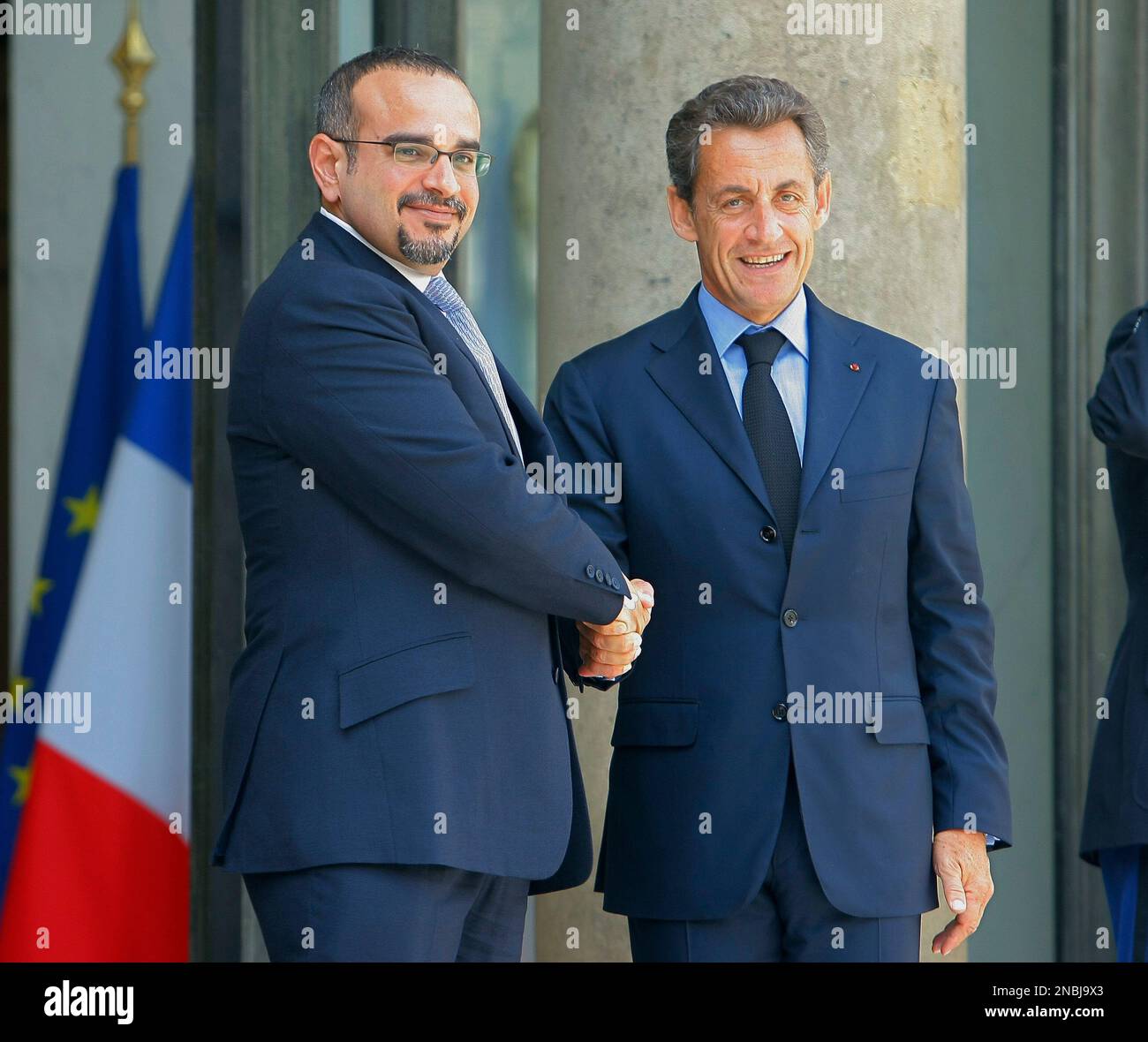 France's President Nicolas Sarkozy , rigth, greets Crown Prince Sheik ...