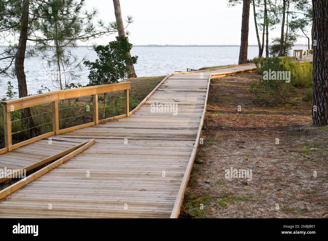 Wooden pathway boards to hourtin beach lake sea of Maubuisson Carcans ...