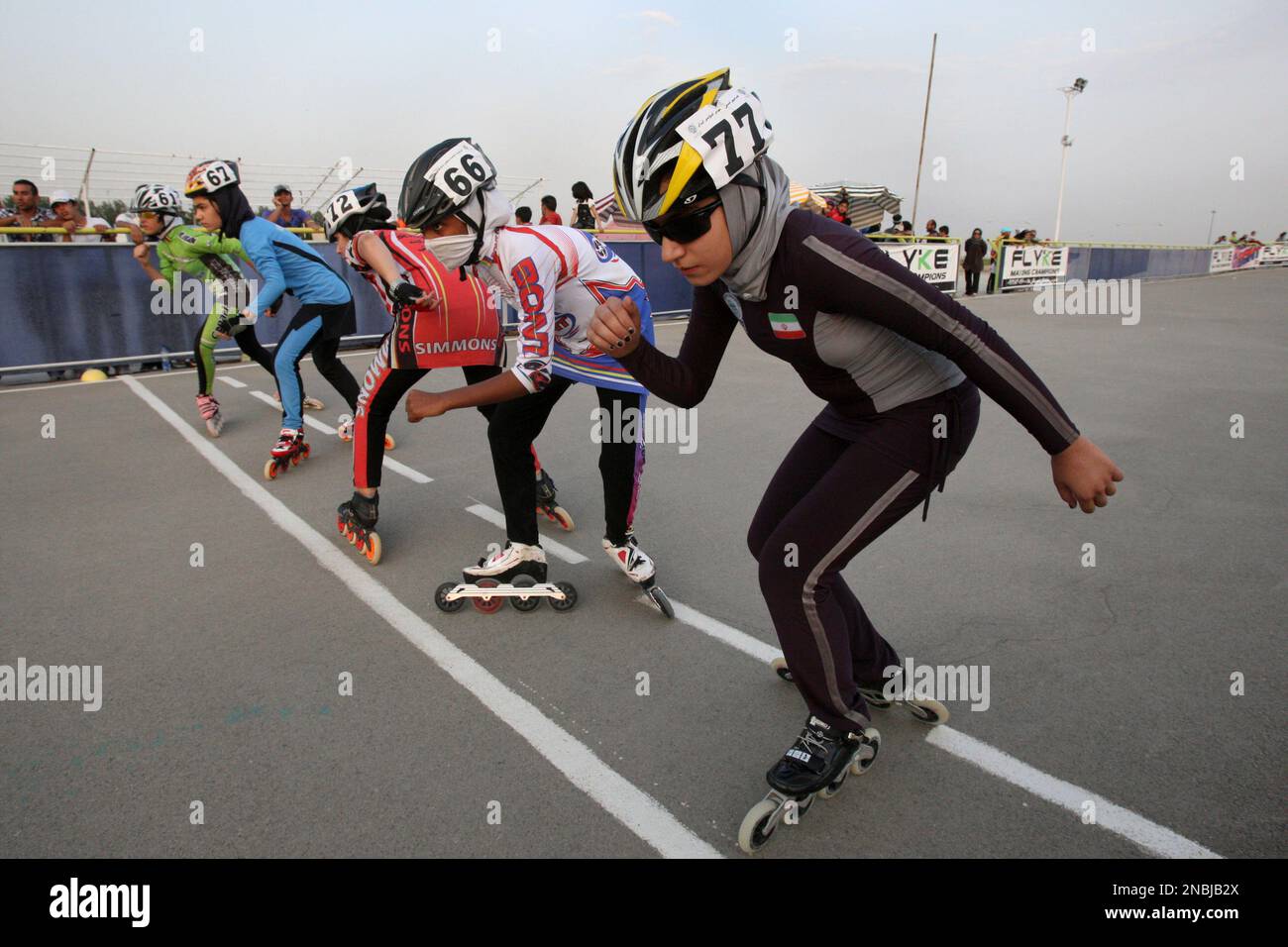 Iranian female rollerbladers wait to hear whistle of referee, to start ...