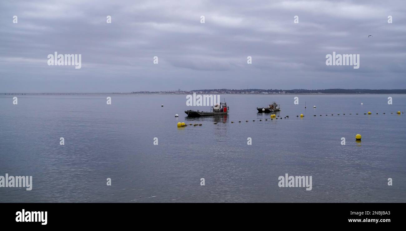 Oyster boat at arcachon cap ferret in winter France web template ...