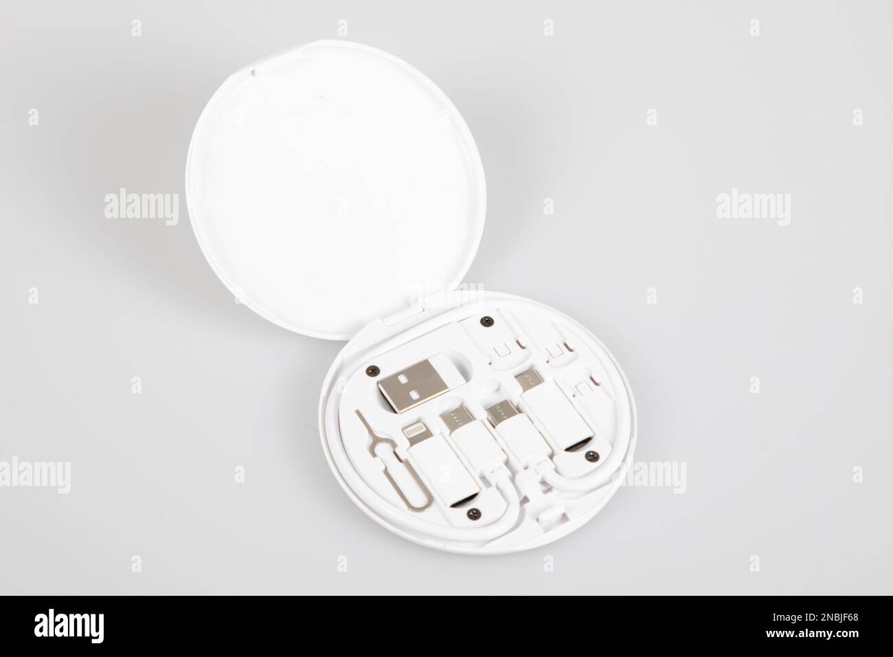 box white set of cables and adapters for mobile phone smartphone Stock ...