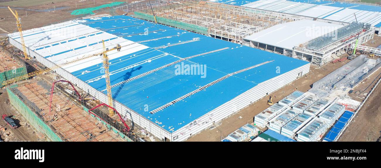 HUAI'AN, CHINA - FEBRUARY 14, 2023 - Workers work at the Trina Solar project site in Huai 'an ...