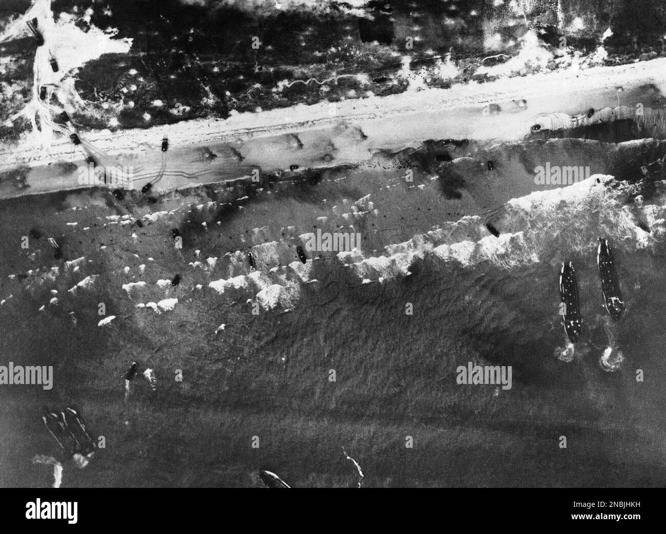 An aerial view of the Allied invasion of Normandy in June 1944. (AP ...