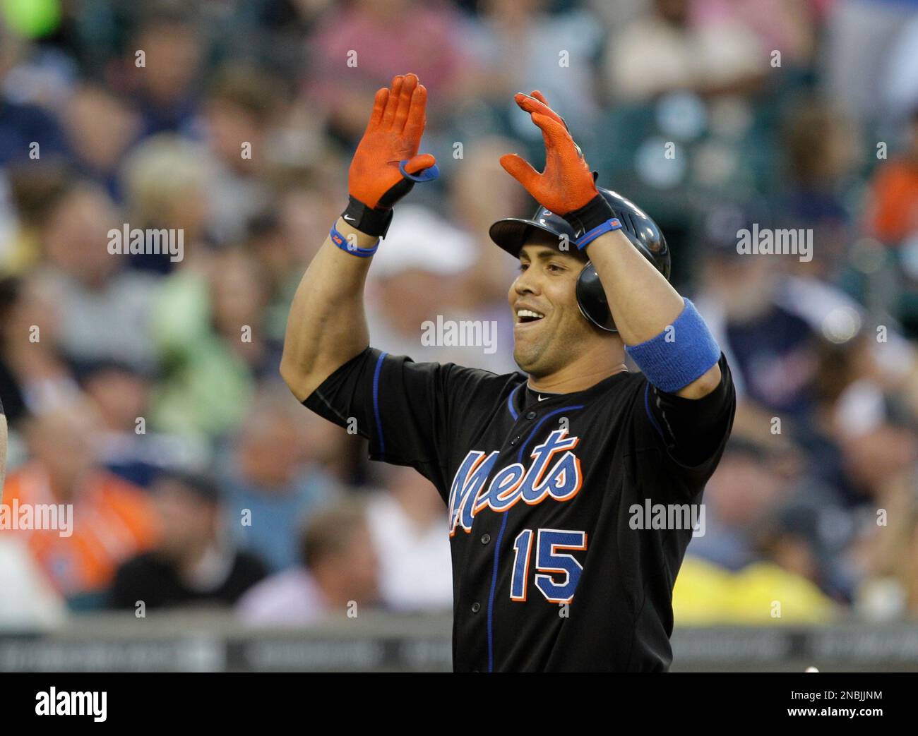 New York Mets' Carlos Beltran celebrates a grand slam against Detroit ...