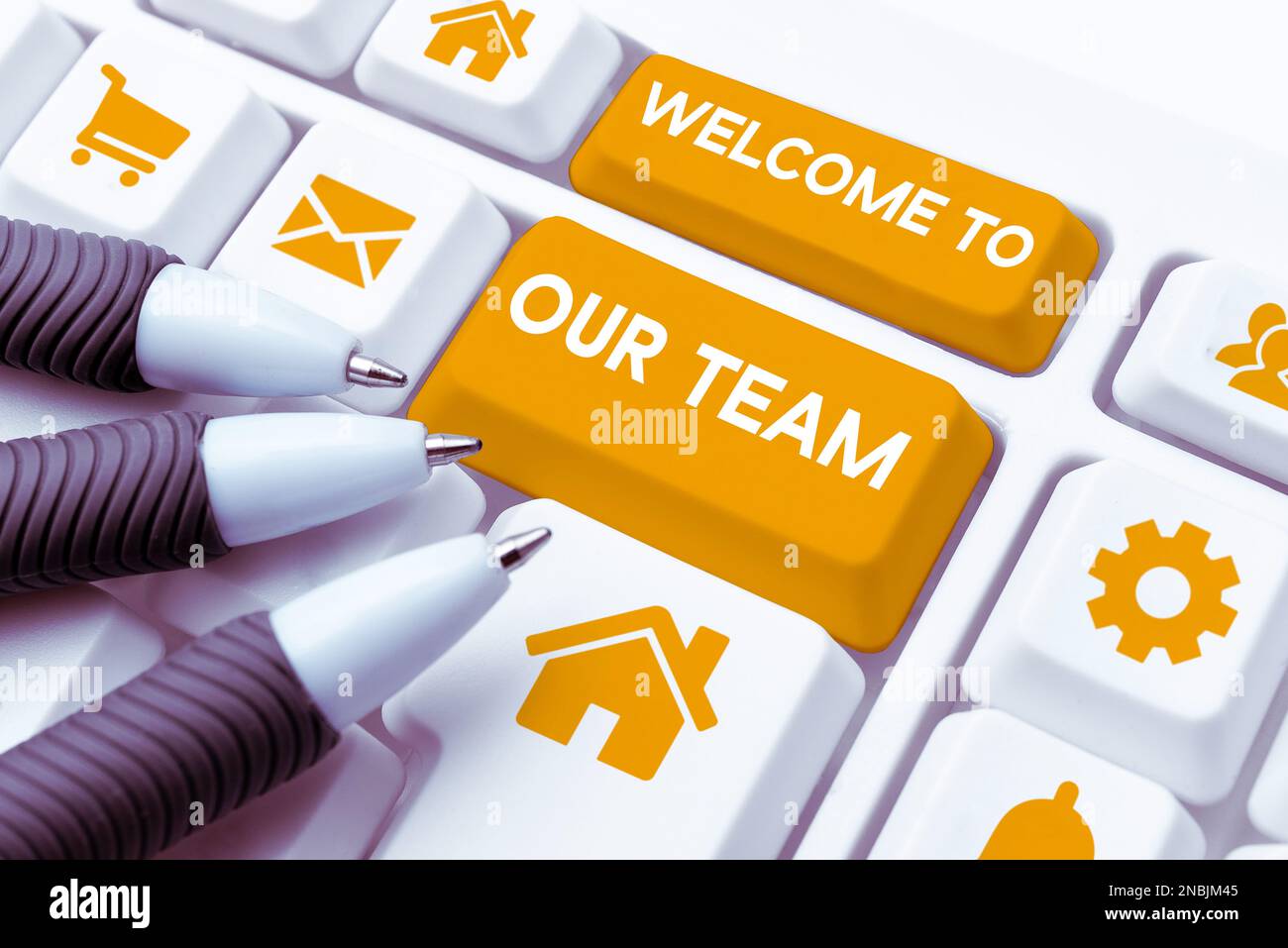 Hand writing sign Welcome To Our Team. Concept meaning introducing ...