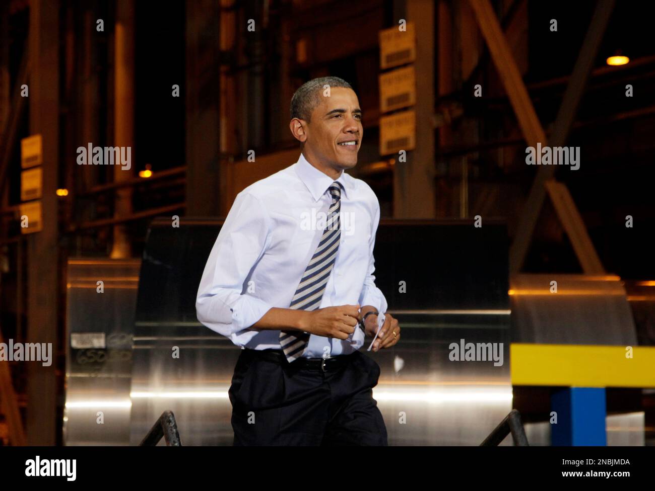 President Barack Obama arrives speak at the Alcoa Davenport Works ...