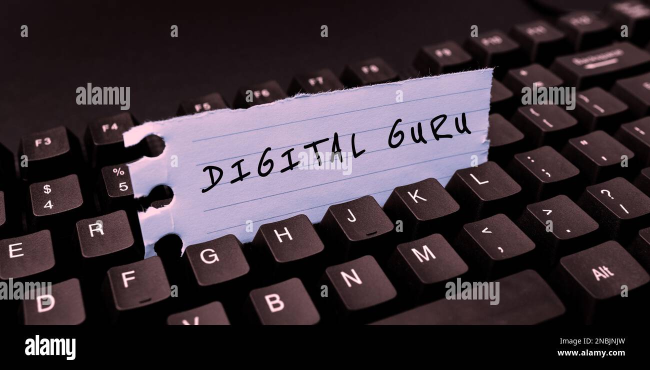 Hand writing sign Digital Guru. Business overview teacher and ...