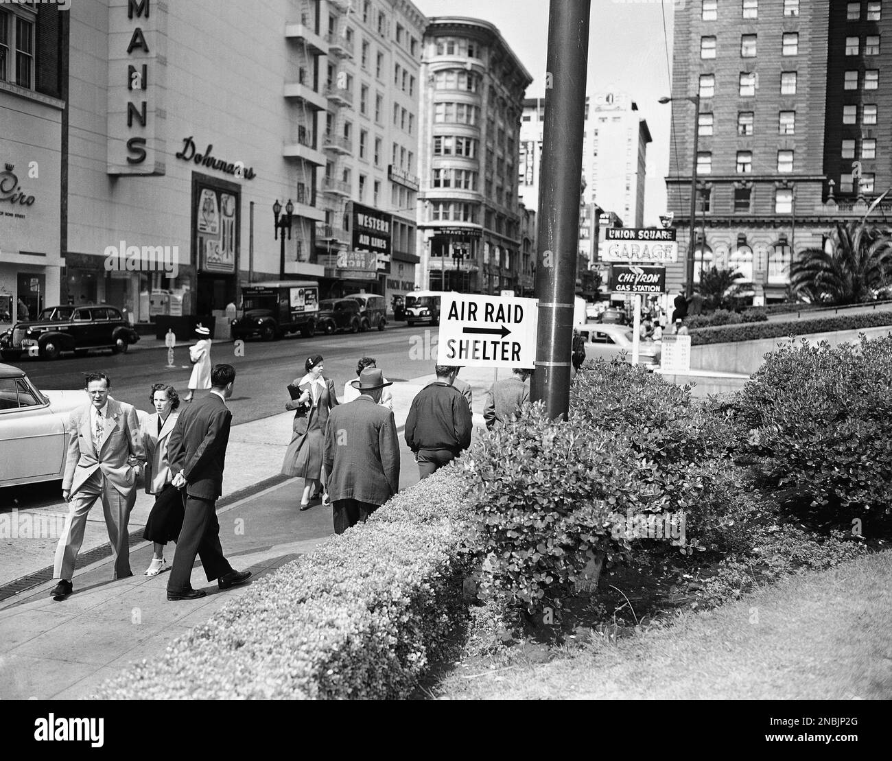 First air raid shelter signs since World War II go up at the Geary ...