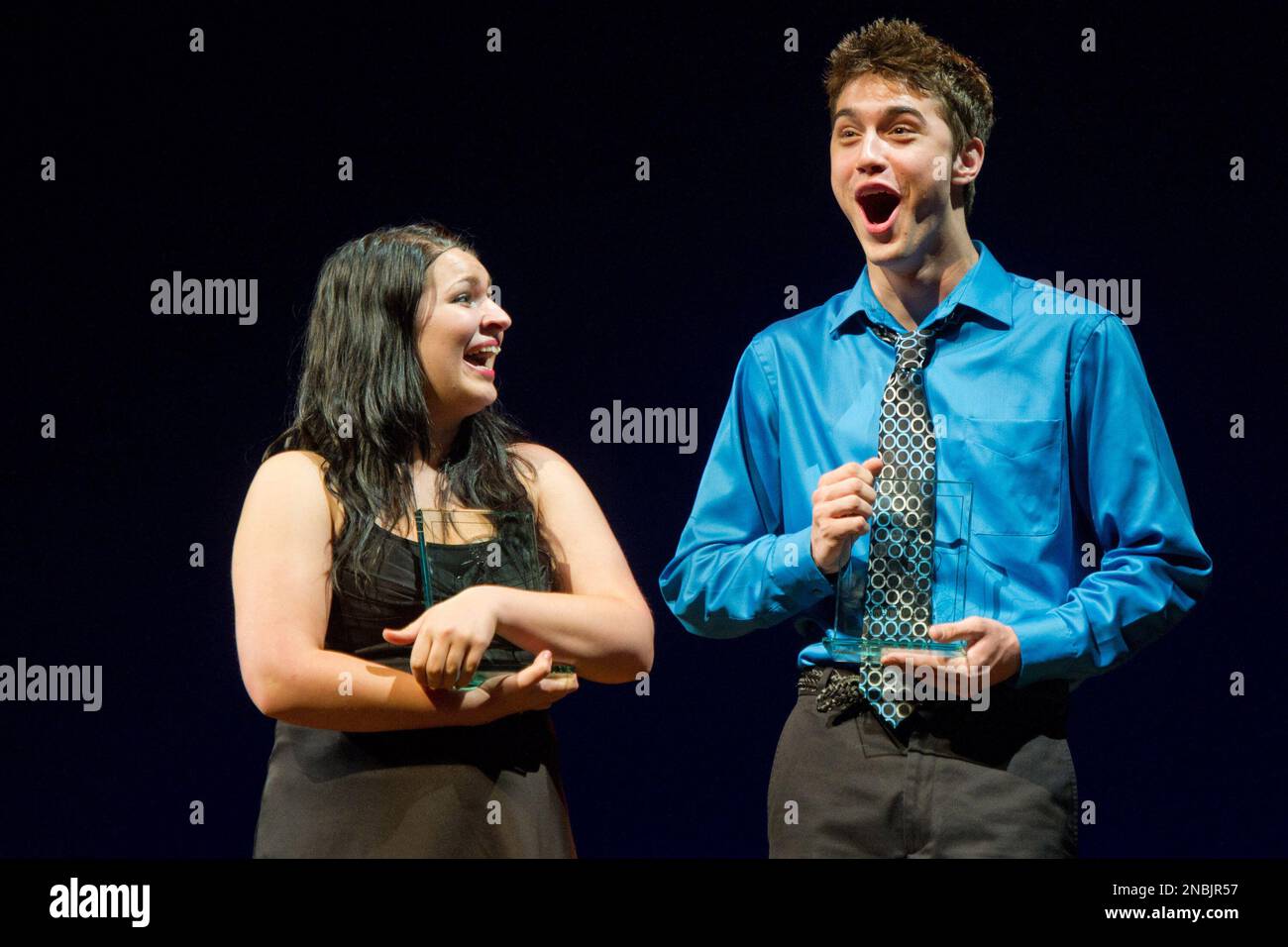 Jimmy Award winners, Shauni Ruetz, left, and Ryan McCartan appear ...