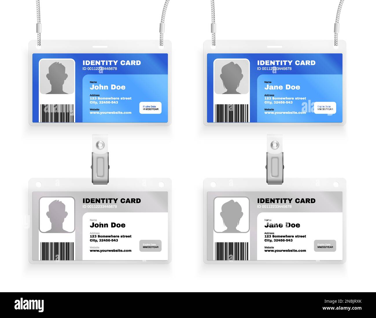 Four identity cards templates in two colors realistic set isolated ...