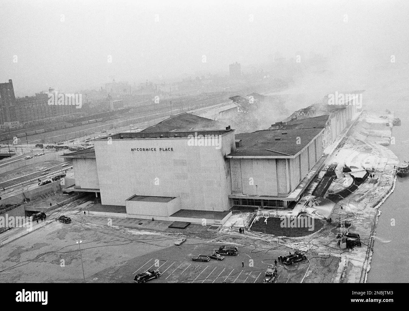 Smoldering ruins of Chicago’s McCormick Place by the lakefront, Jan. 16 ...