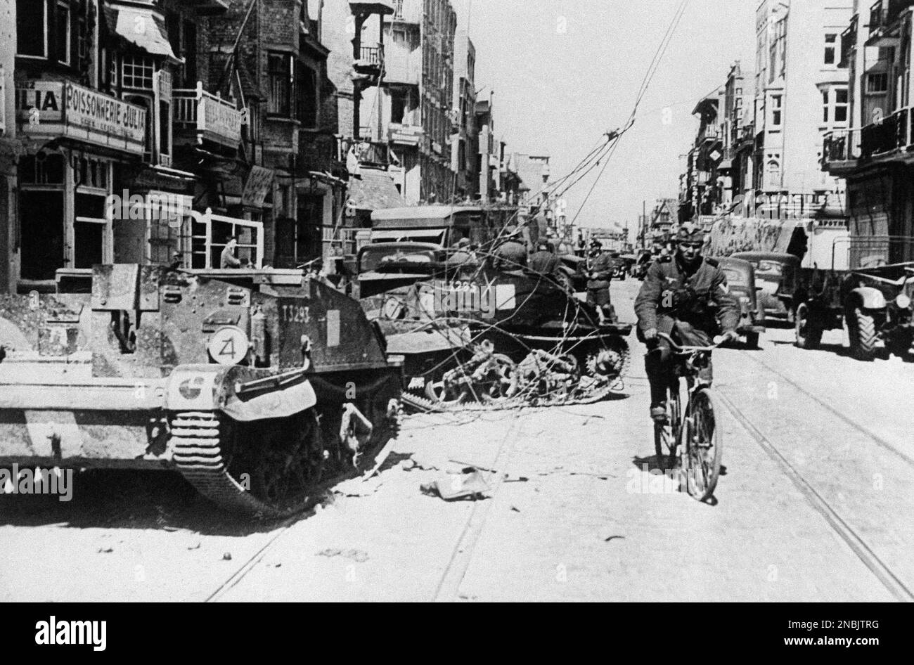 This is a column of French and British tanks and cars, destroyed by ...