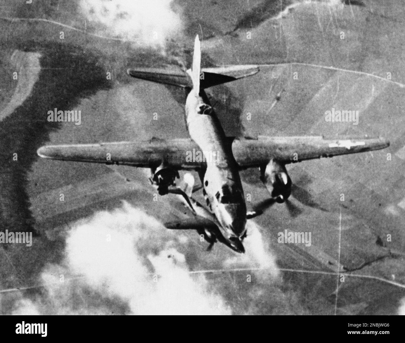 This B-26 marauder bomber of the U.S. 9th Air Force was hit be German ...