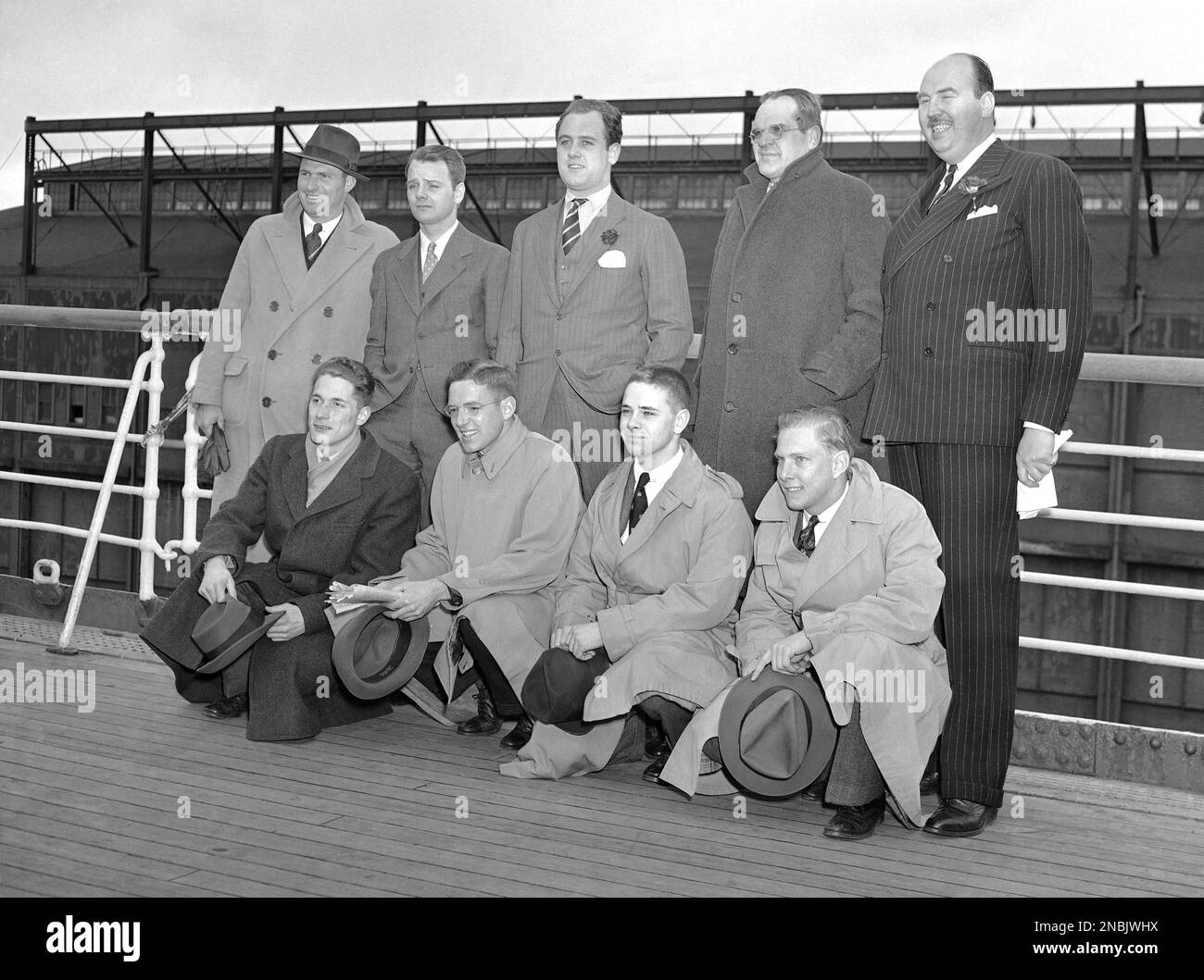 Aboard the S.S. Manhattan before sailing for Europe from New York on ...