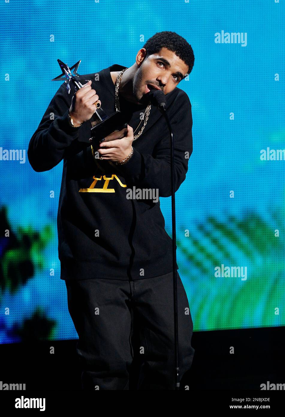 Drake is seen onstage accepting the Coca-Cola Viewers' Choice Award for ...