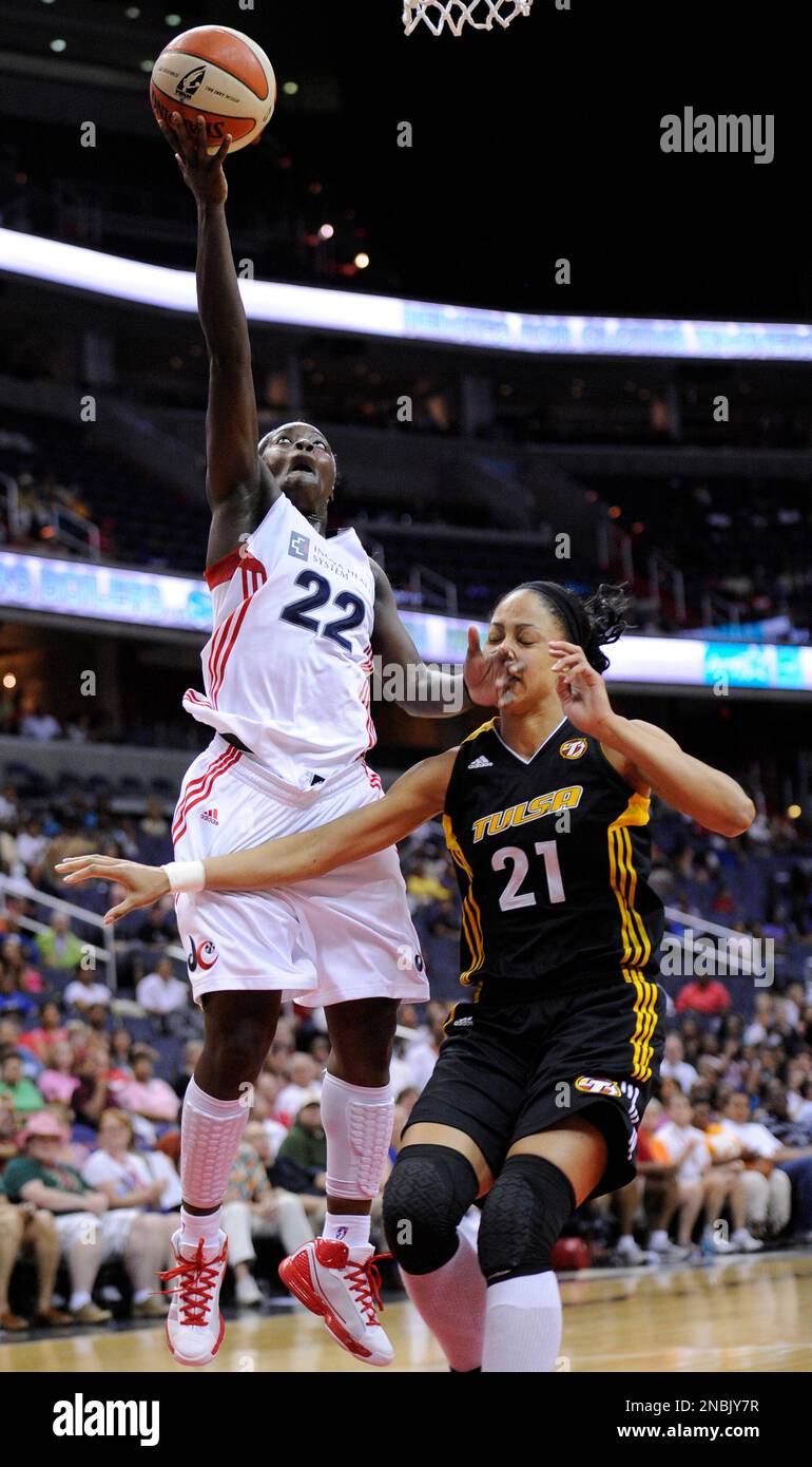 Washington Mystics' Matee Ajavon (22) goes to the basket against Tulsa ...