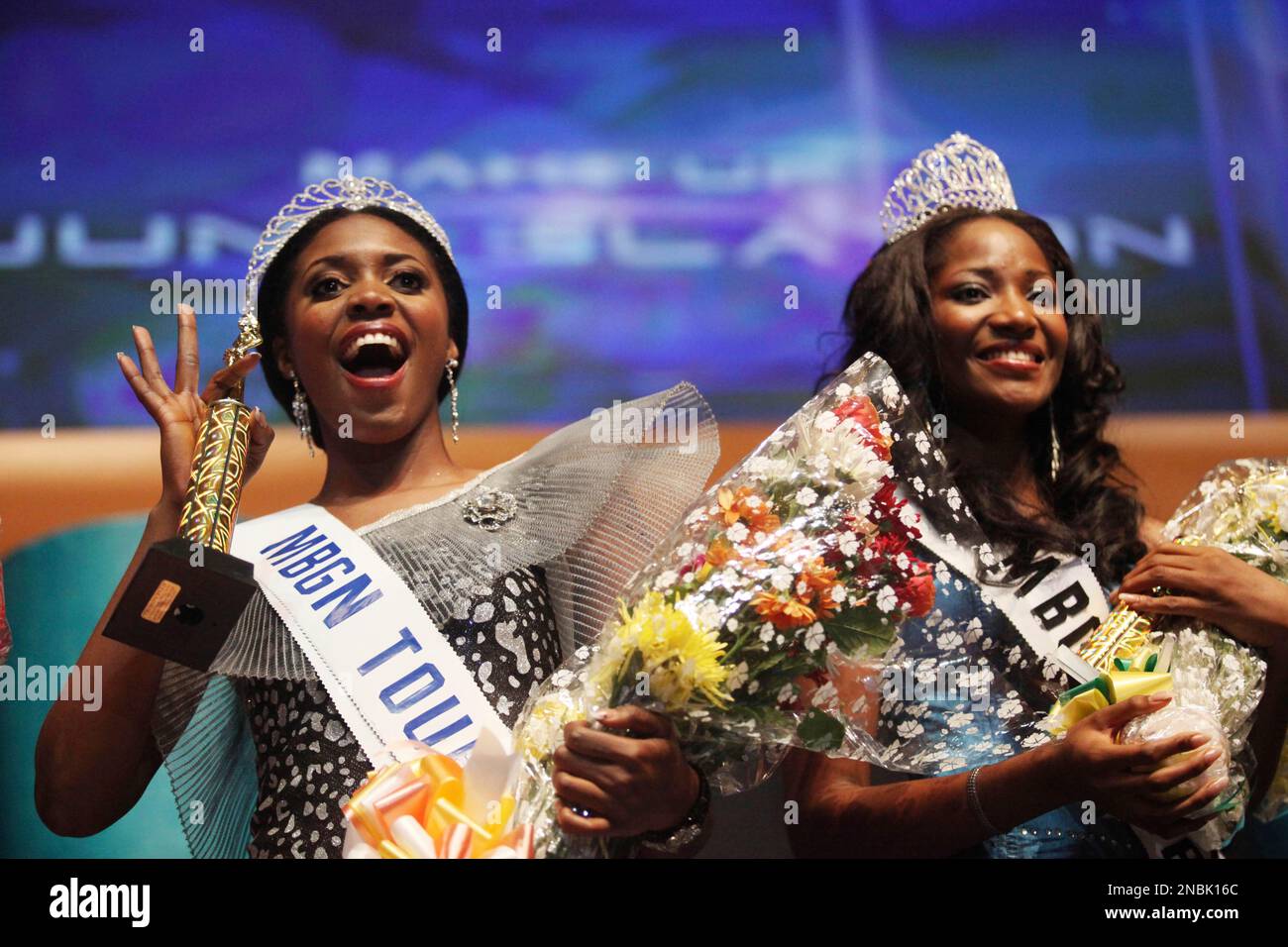 In this Saturday, June 25, 2011 photo, from left, Miss Lagos,Ndam Grace ...
