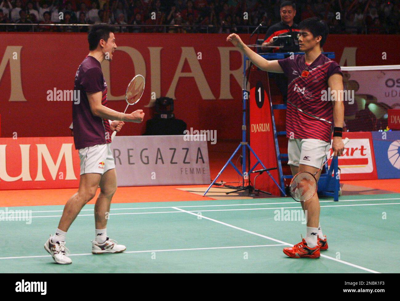 China's Cai Yun, left, and Fu Haifeng, right, celebrate after defeating ...