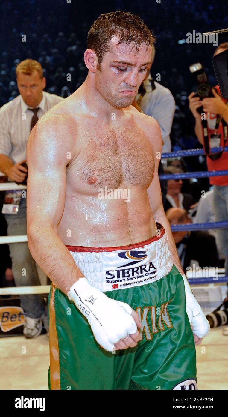 Challenger Matthew Macklin of Britain reacts after his title bout ...