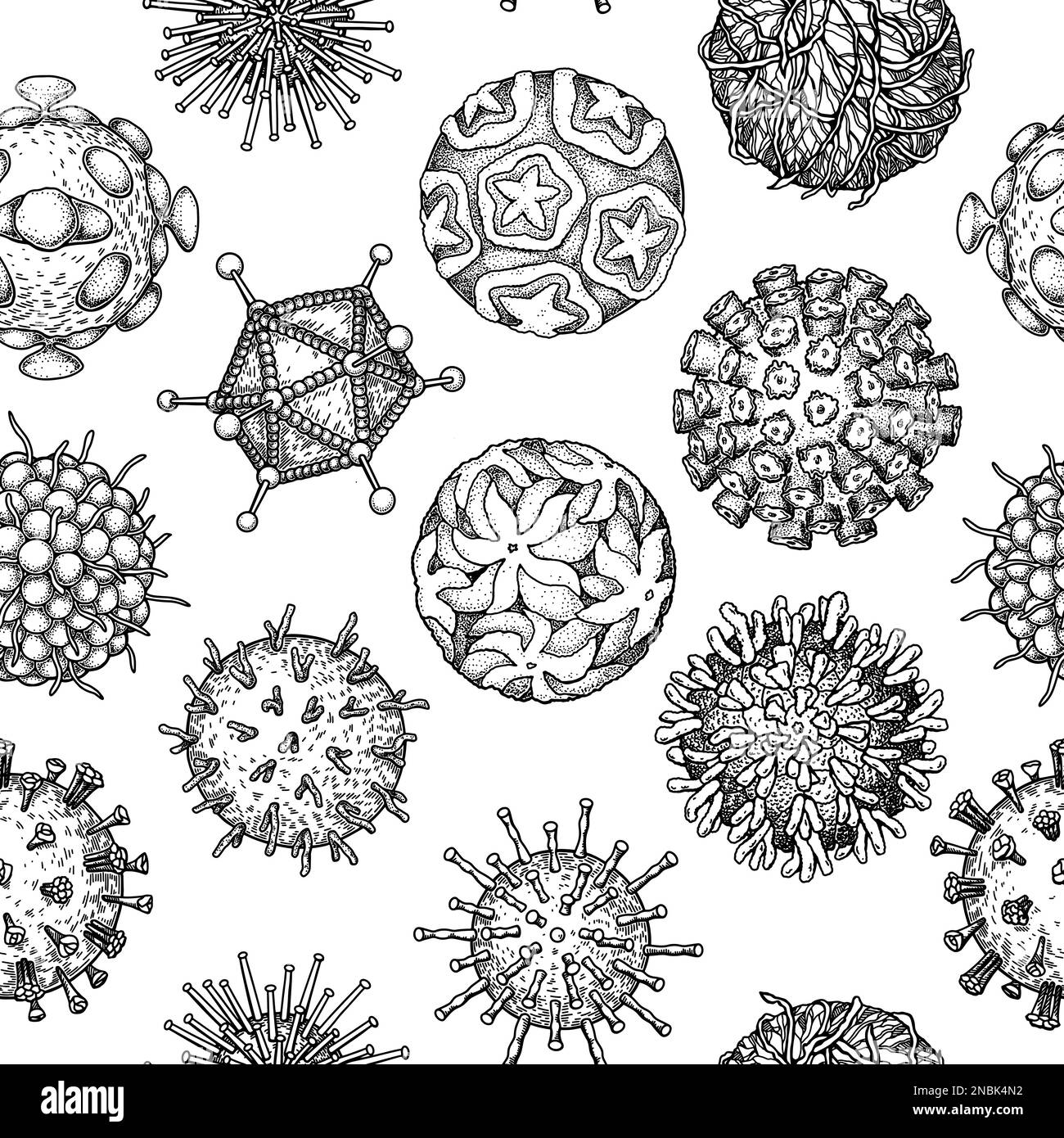 Viruses seamless patten. Scientific hand drawn vector illustration in ...