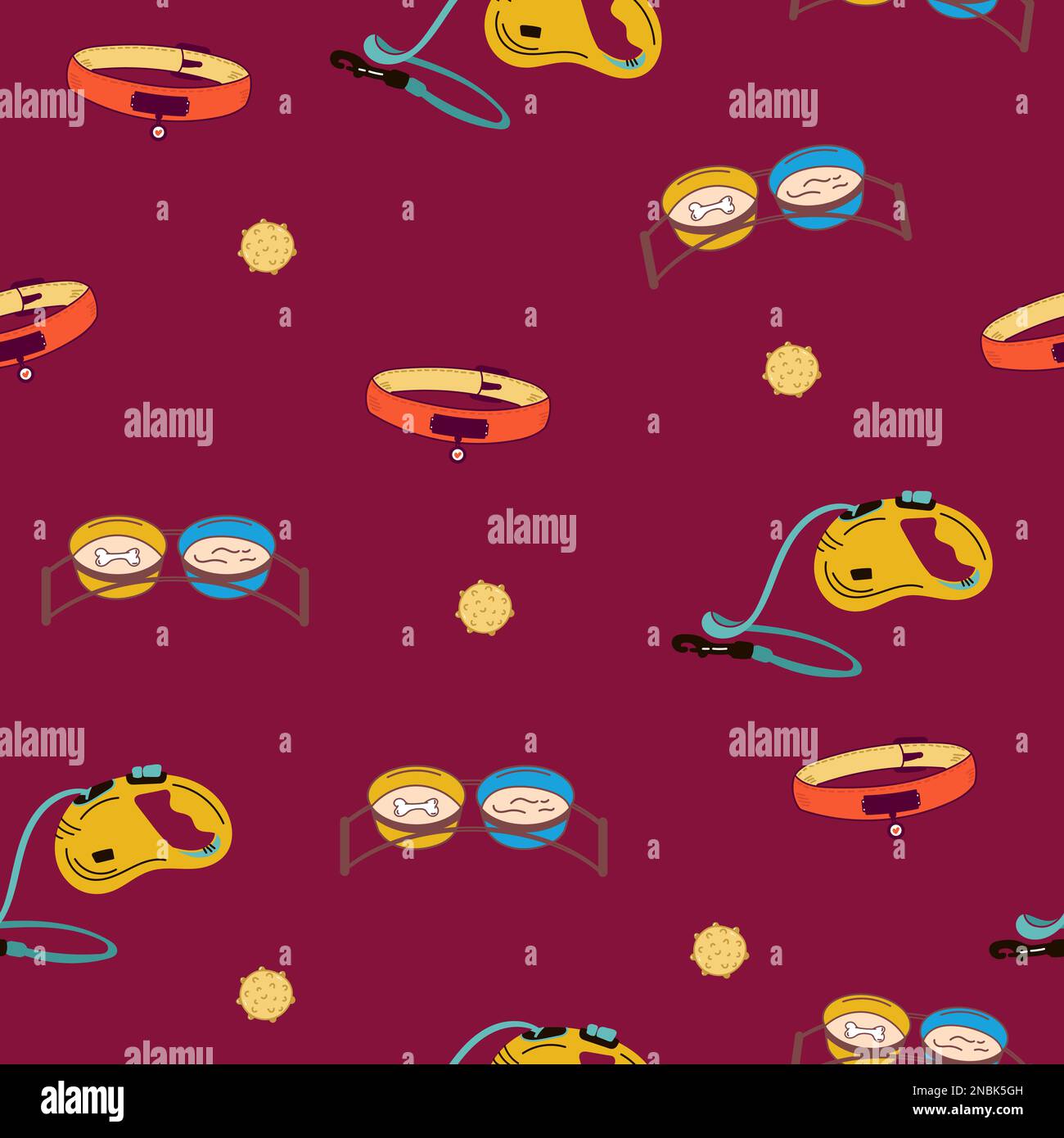 Seamless pattern with hand drawn dogs items. Animals pattern. Dogs ...