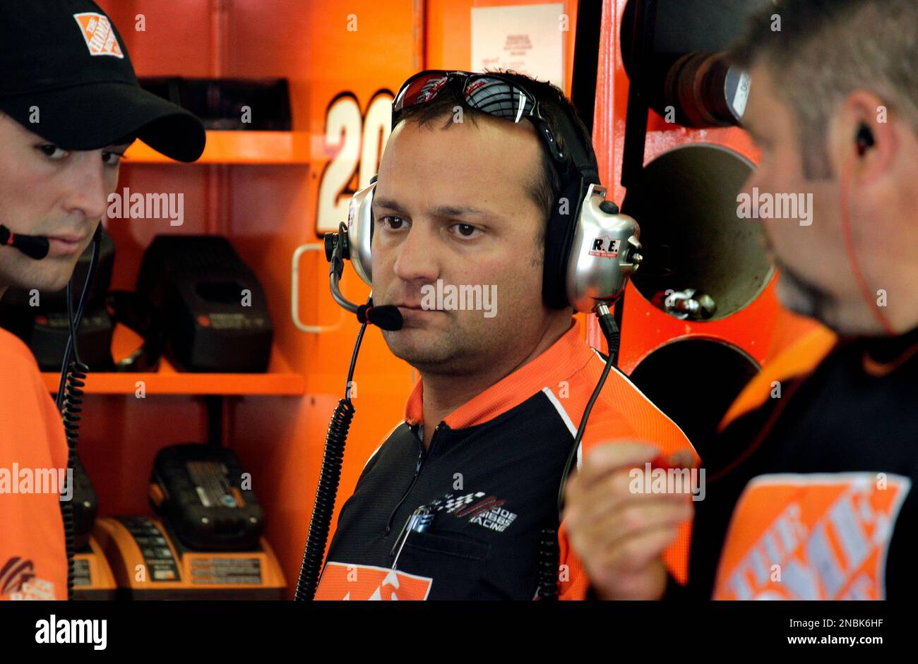 Greg Zipadelli, crew chief for NASCAR driver Joey Logano, speaks with ...