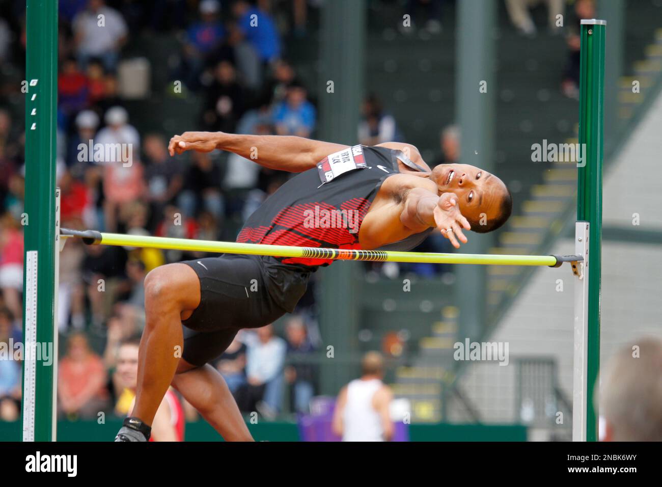 Bryan Clay competes in the decathlon high jump during the U.S. track ...