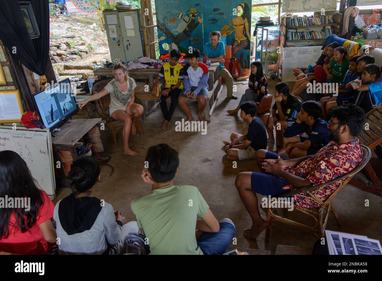 Rain water is collected and stored at the Marine Conservation Cambodia ...