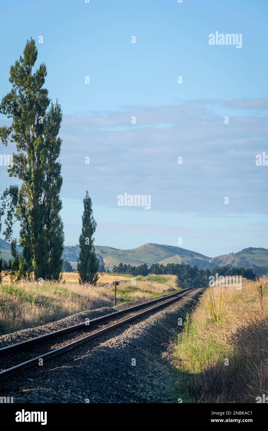 Railway track running through farmland, Takapau, Central Hawkes Bay ...