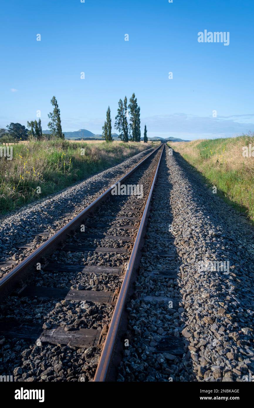 Railway track running through farmland, Takapau, Central Hawkes Bay ...