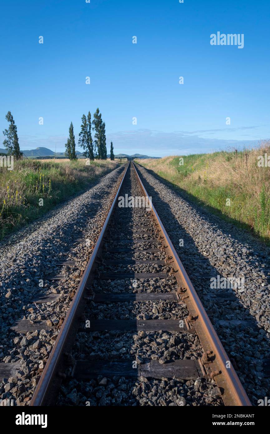 Railway track running through farmland, Takapau, Central Hawkes Bay ...
