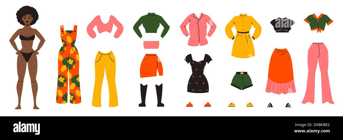 Paper doll clothes set with suit and dress flat isolated vector ...