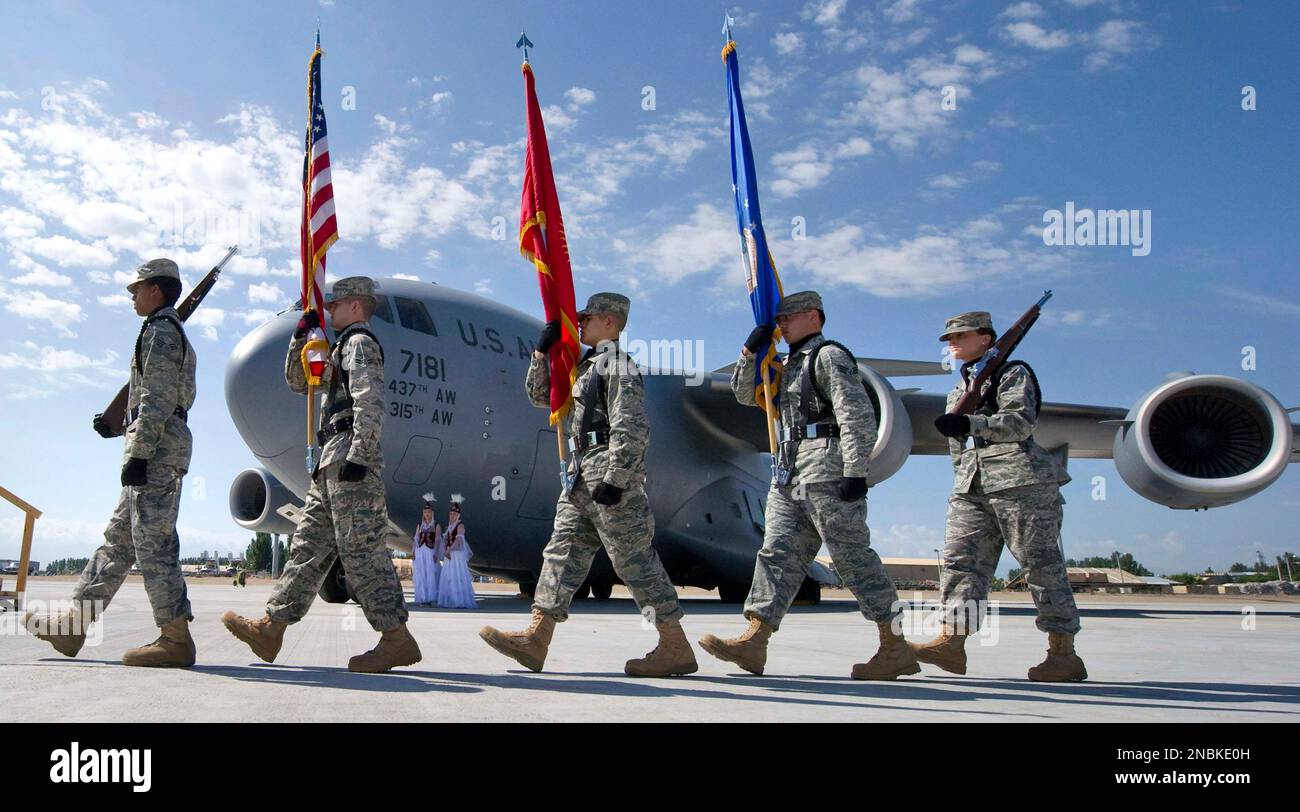 US soldiers march during a ceremony of the opening of a new large ...