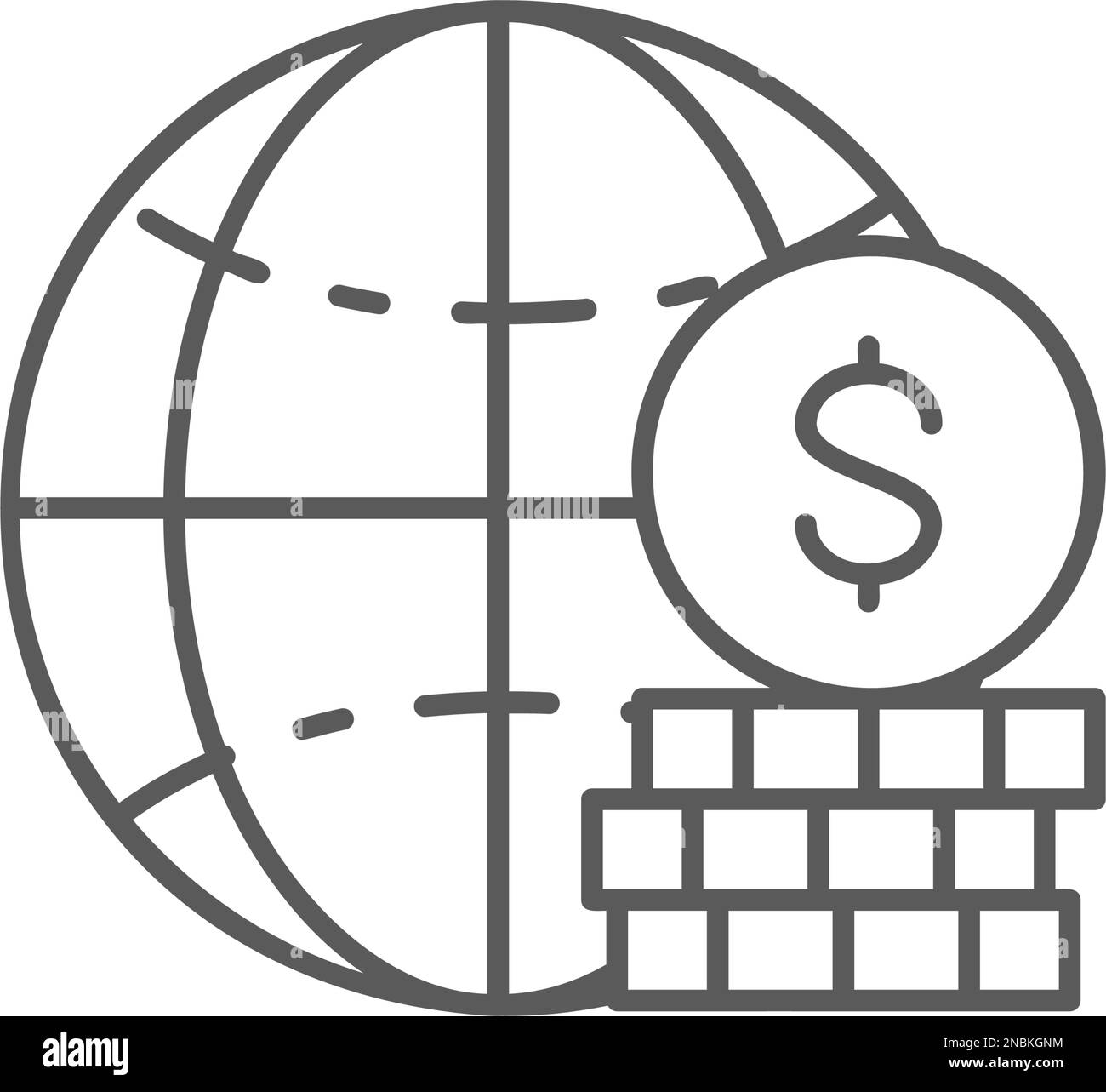 Globe earth with pile of coins lineal icon. Global technology, internet ...