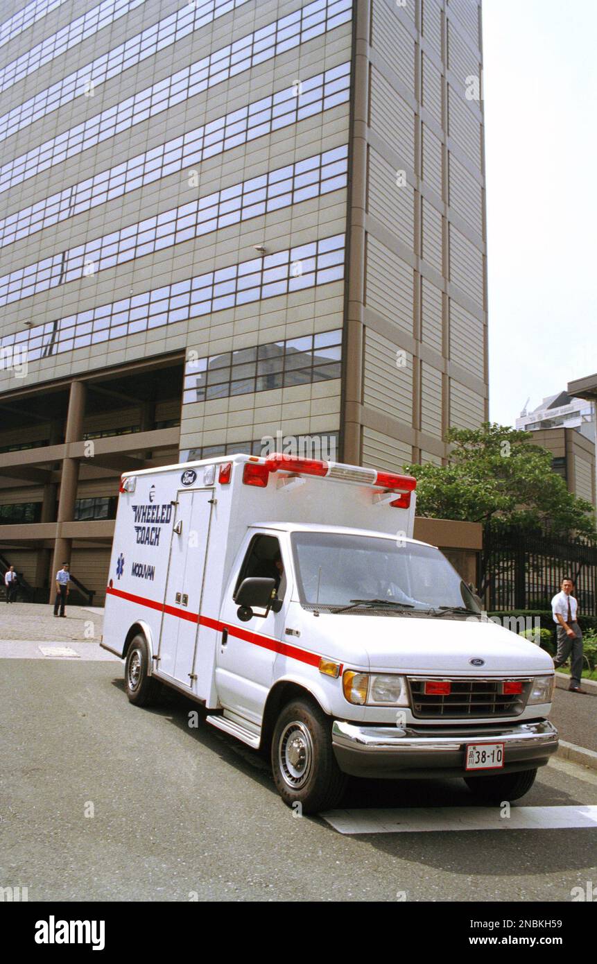 The Emergency Medical Service caravan leaves the U.S. Embassy in Tokyo ...