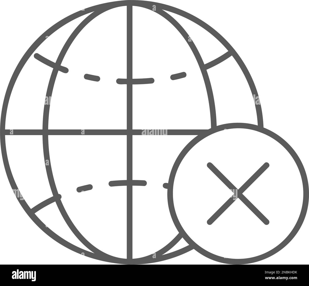 Earth globe with cross mark lineal icon. Global technology, internet ...
