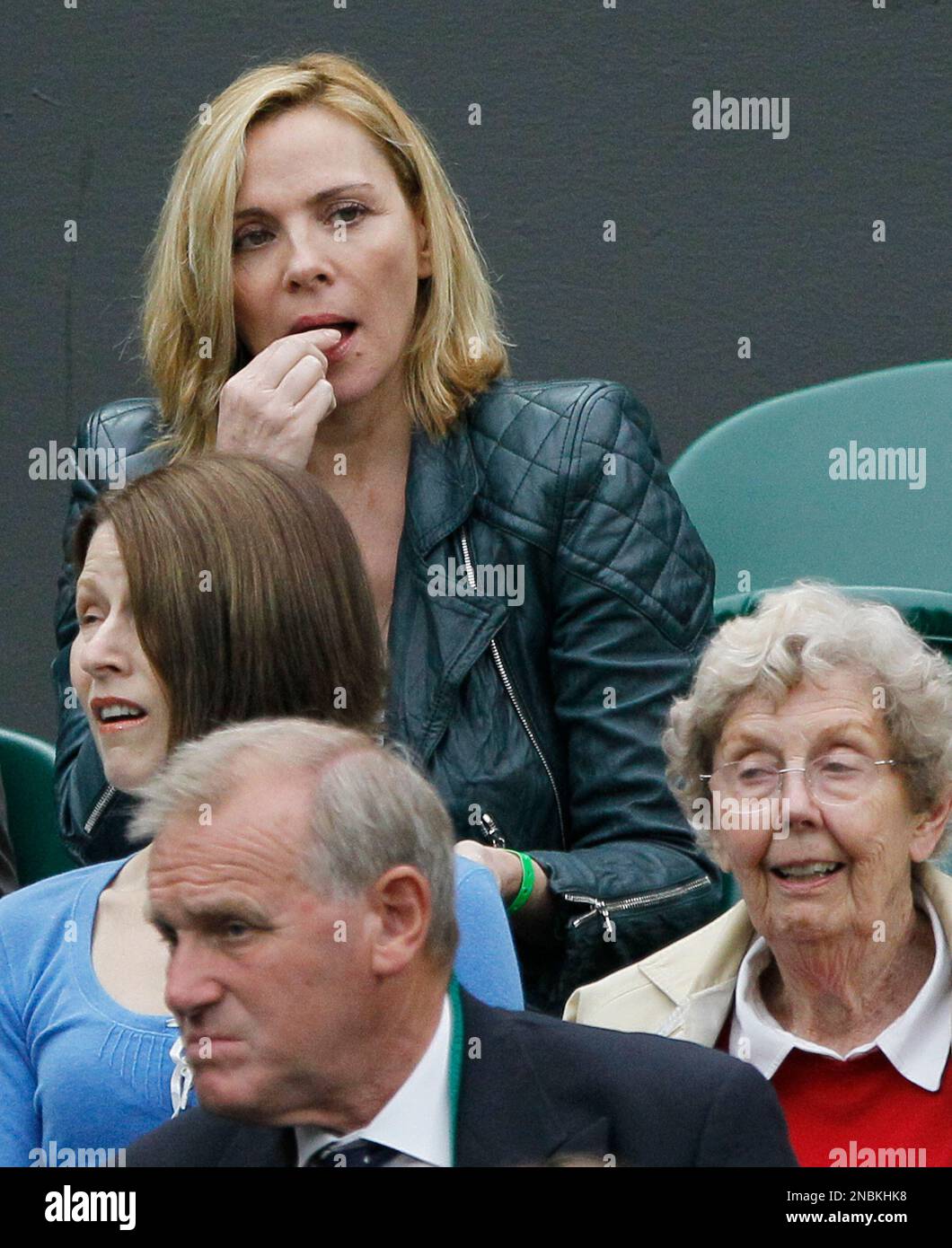British actress Kim Cattrall watches play at the All England Lawn ...