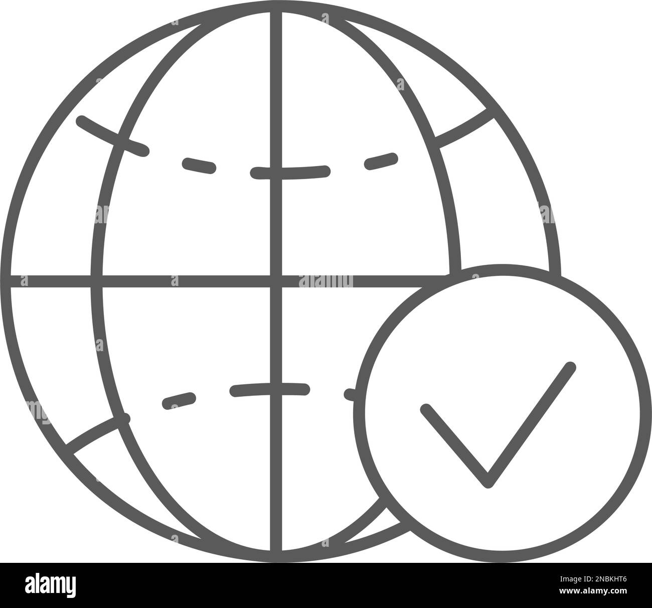 Earth globe with check mark lineal icon. Global technology, internet ...